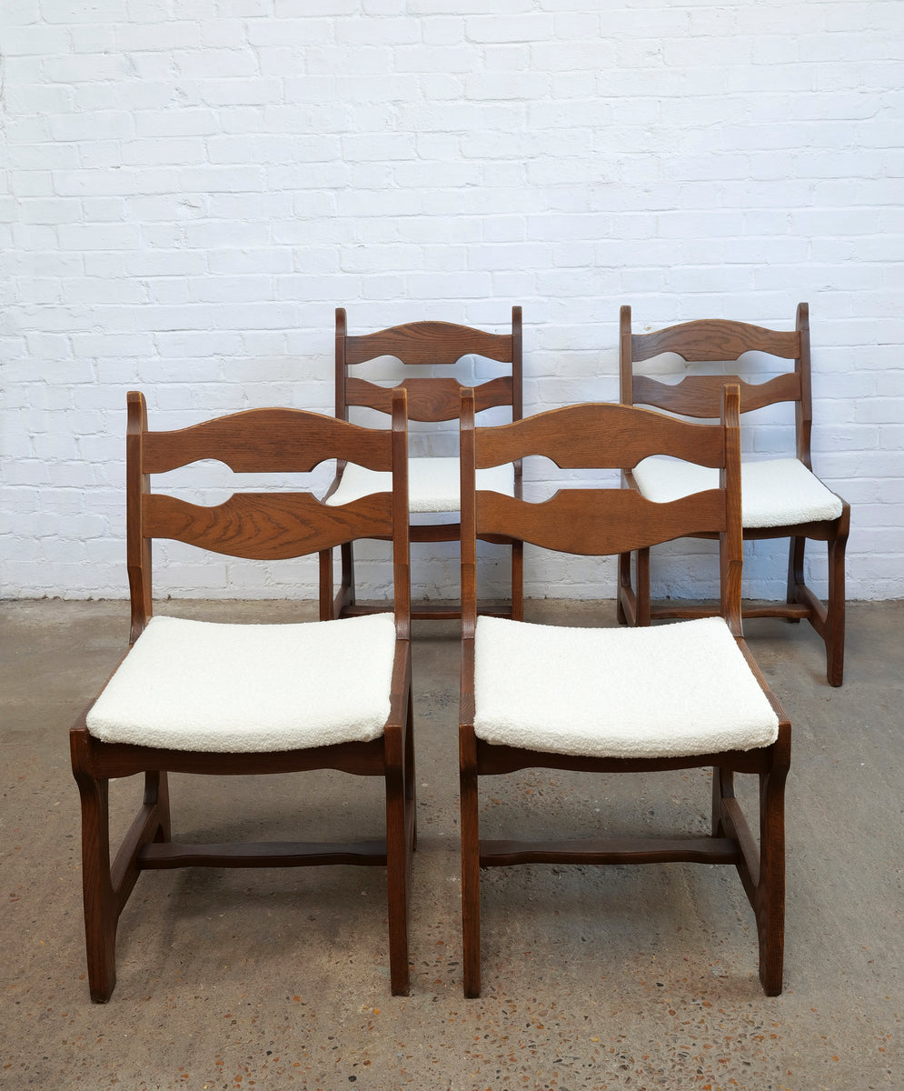 Set Of 4 Razor Back Oak Chairs By Guillerme Et Chambron – Vantage Living